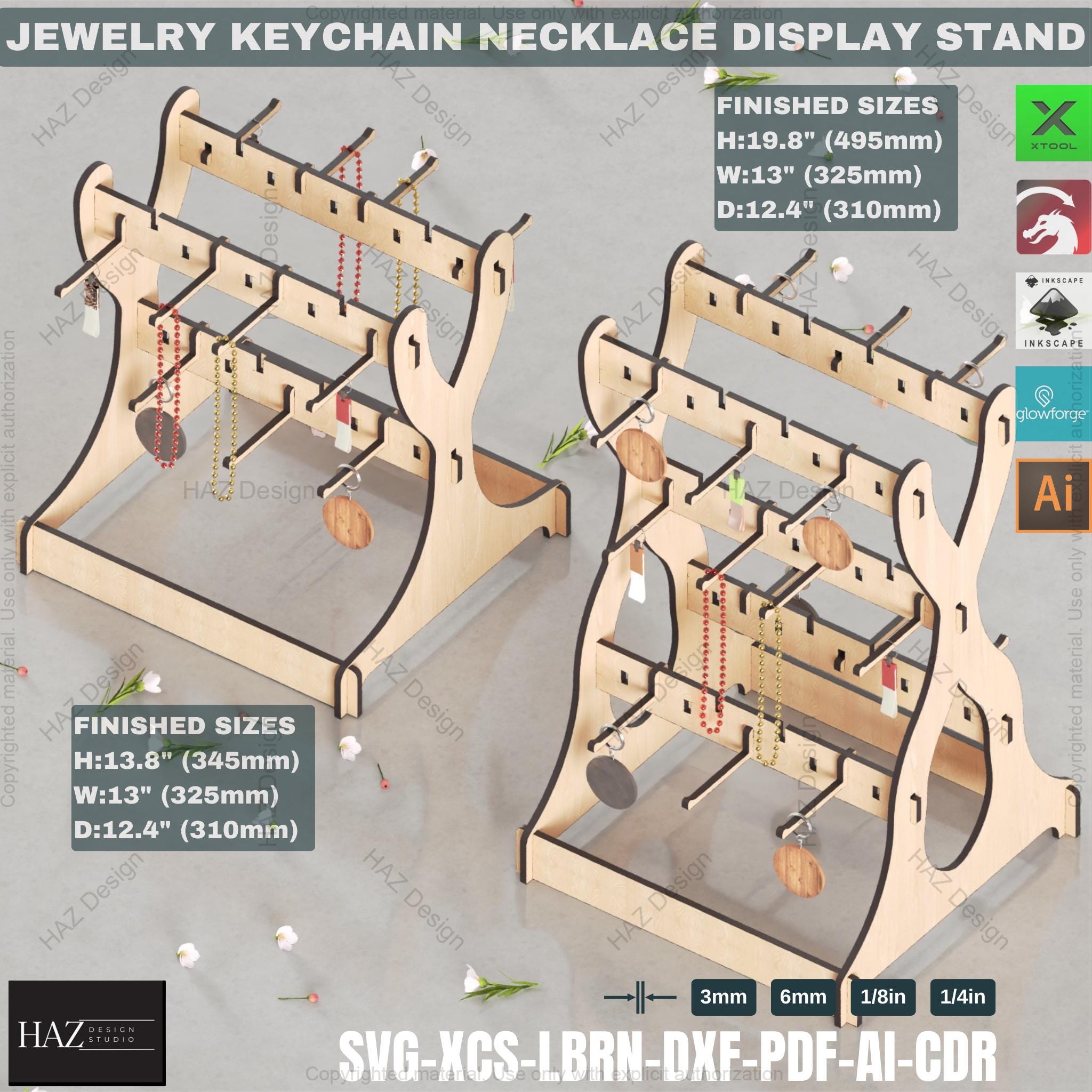 Laser Cut Display Stand Bundle - 3 Designs, 6 Sizes for Jewelry ...