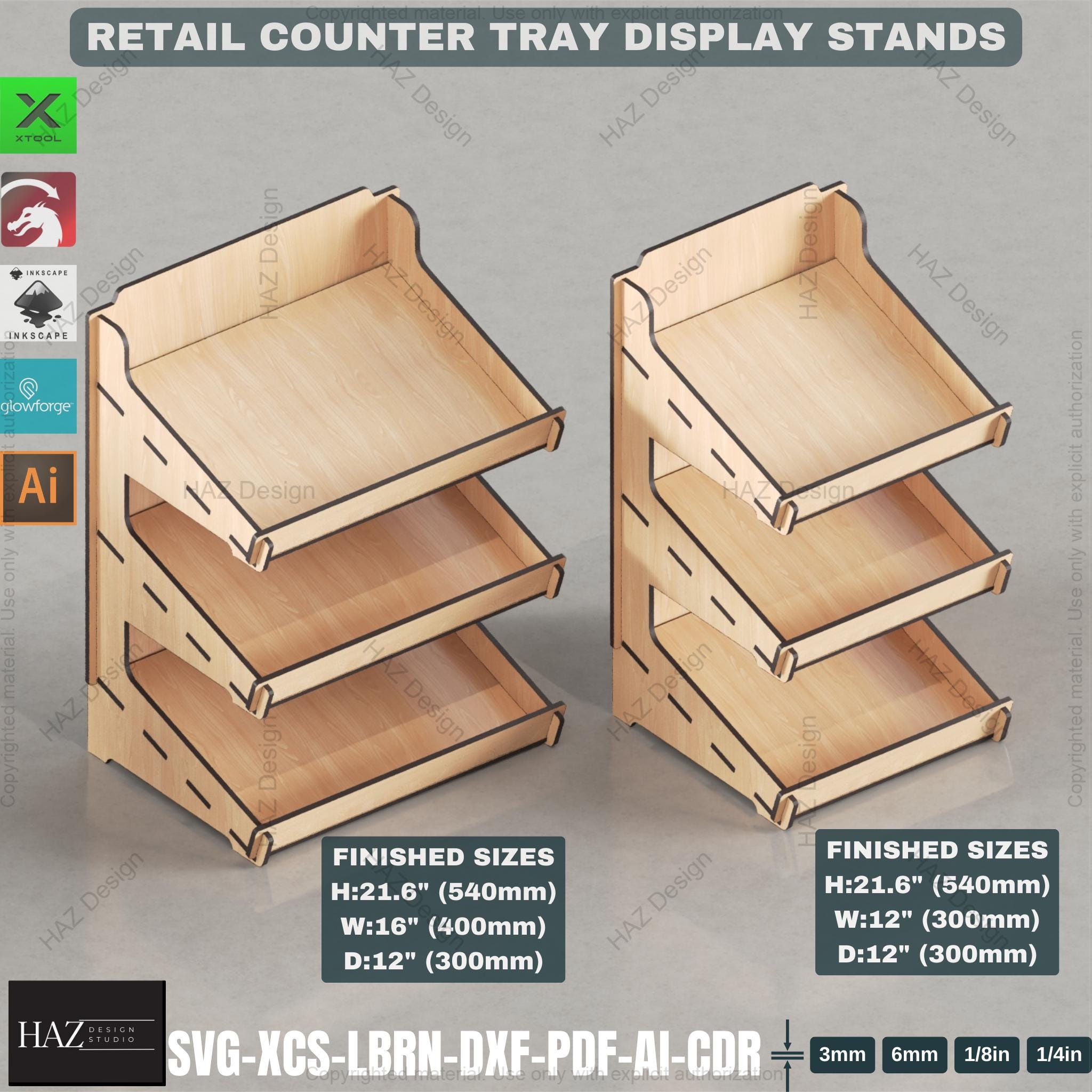 Curved Back Retail Tray Stand Laser Cut Files Multi-tier Counter ...