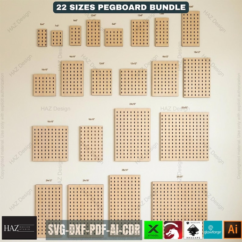 22 Size Pegboard Bundle Laser Cut Template, Ikea Skadis Compatible Wall ...