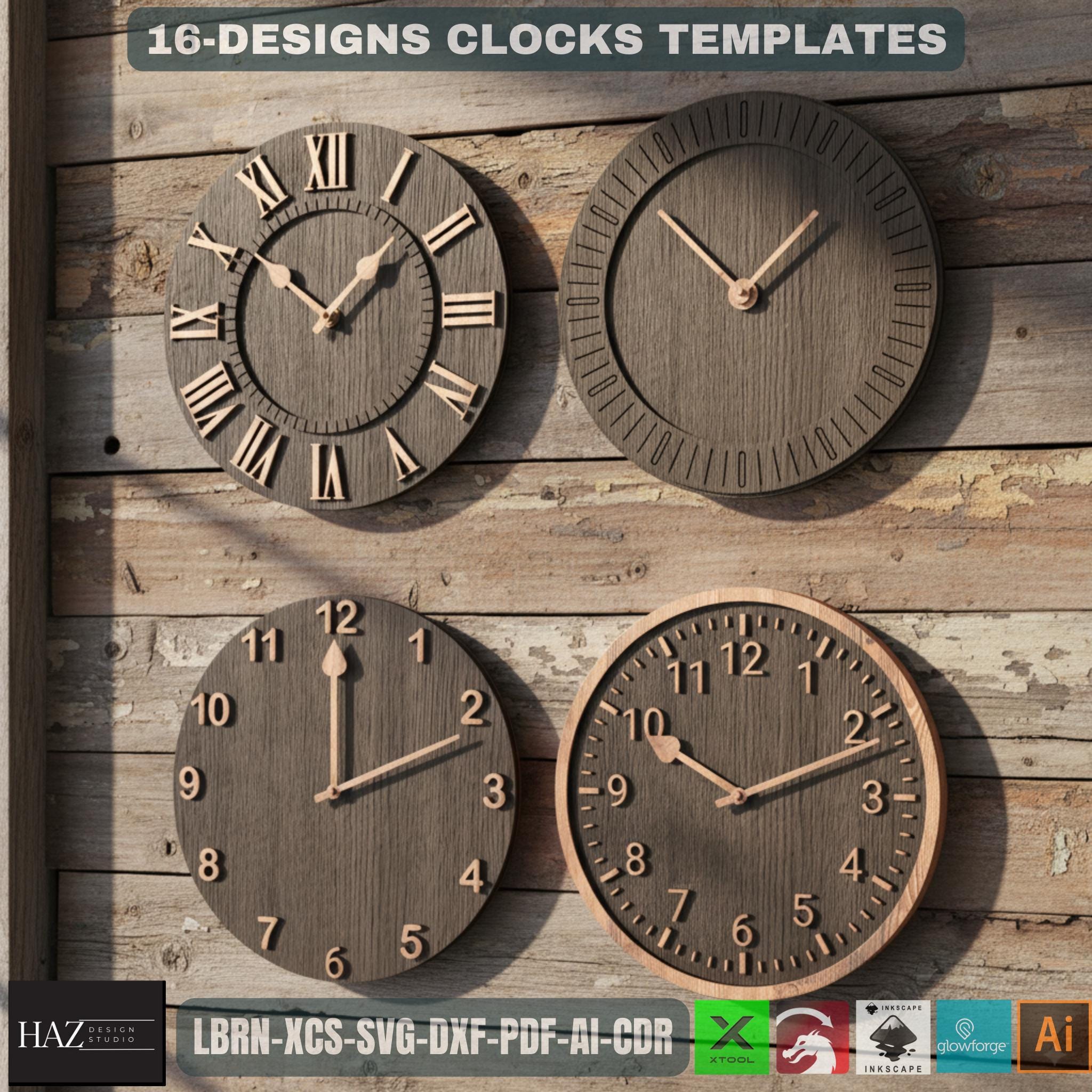 Assorted Clock Design Pack, Laser Engraving Templates, DIY Maker Files ...