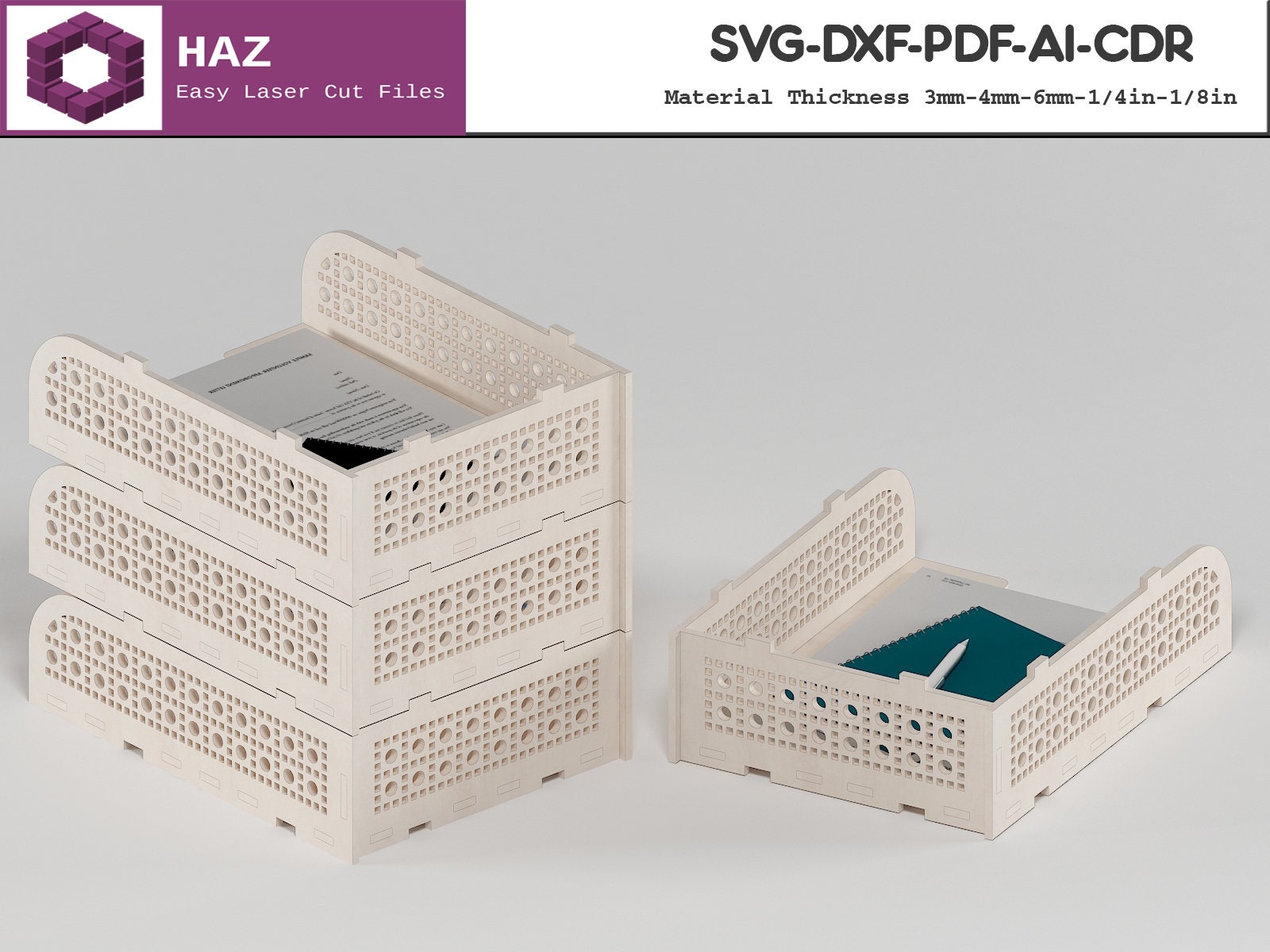 Wooden Stackable Paper Tray / Stacking Document Organizer / Office Desk ...