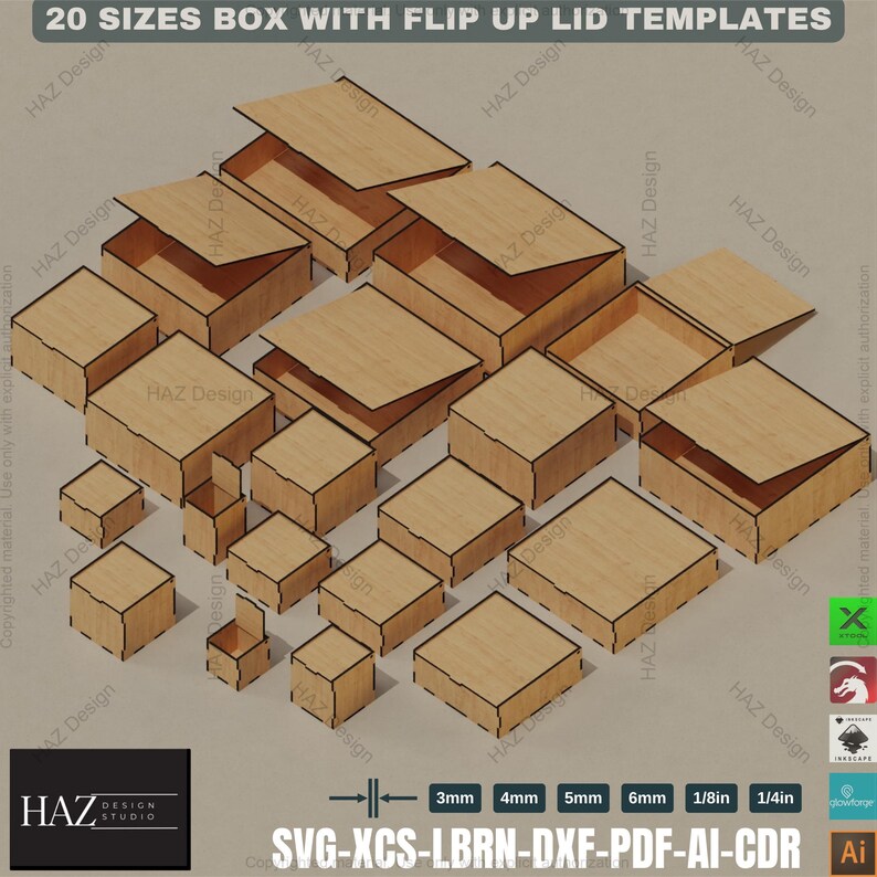 Laser Cut Box With Lid 20 Sizes,6 Thicknesses,svg Files ,flip Lid Box ...