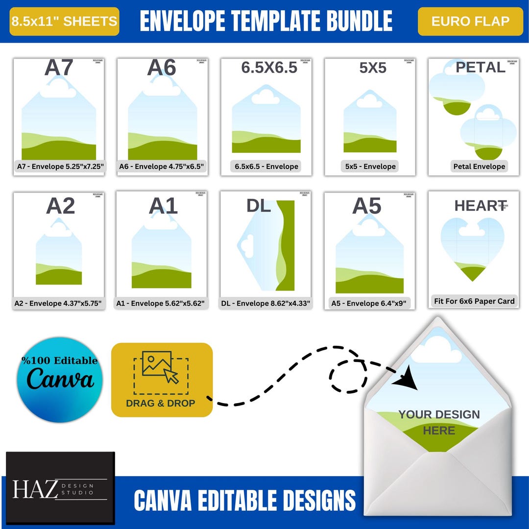 Versatile Envelope Template Set Perfect for Invitations & Cards 351 - Etsy