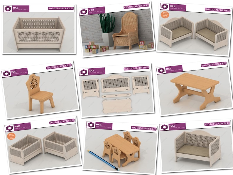 3d Mini Furnitures / Dollhouse Miniature Furniture Templates / Laser ...