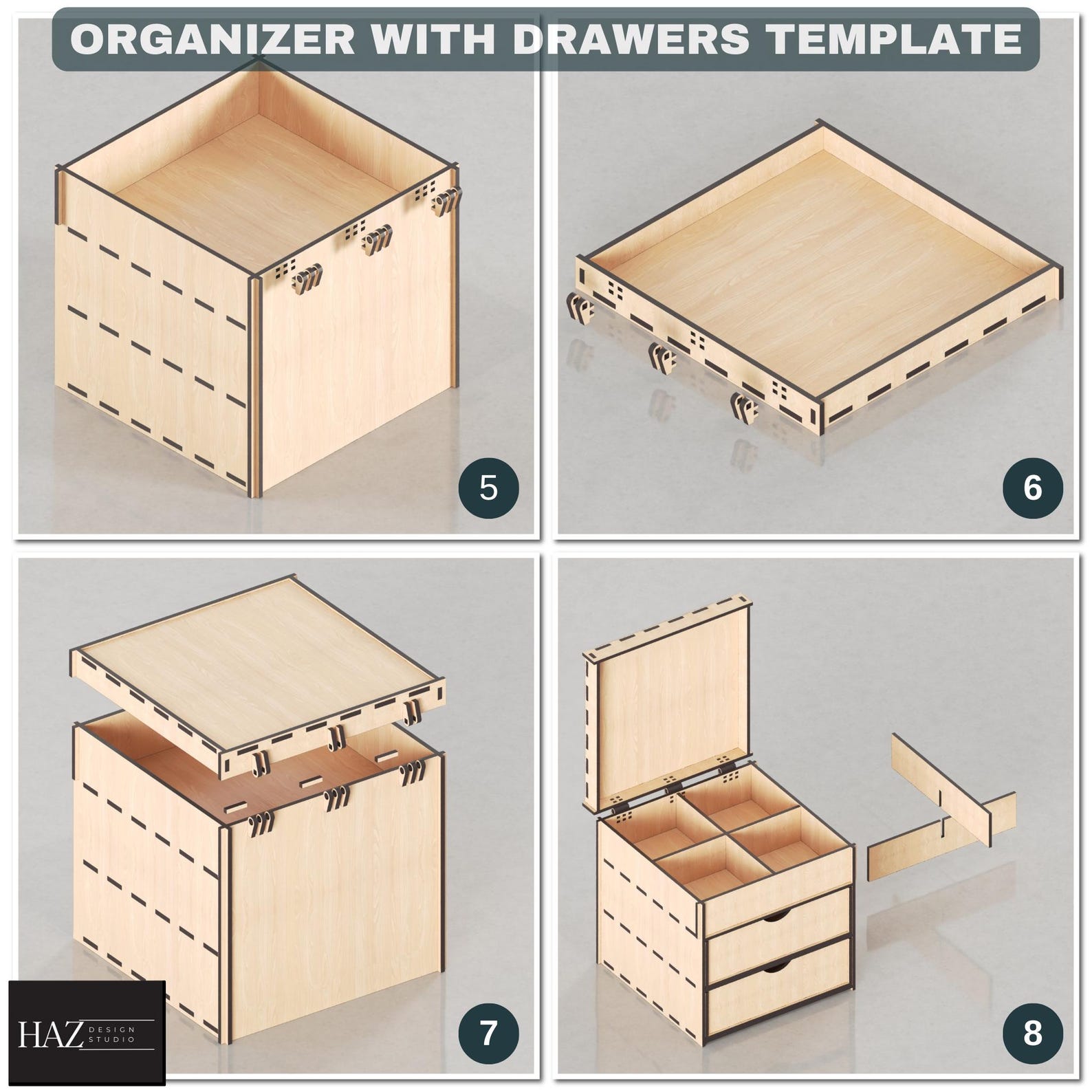 Laser Cut Organizer Box Plan With Drawers Wooden Jewelry or Desk ...