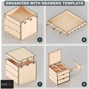 Laser Cut Organizer Box Plan With Drawers Wooden Jewelry or Desk ...