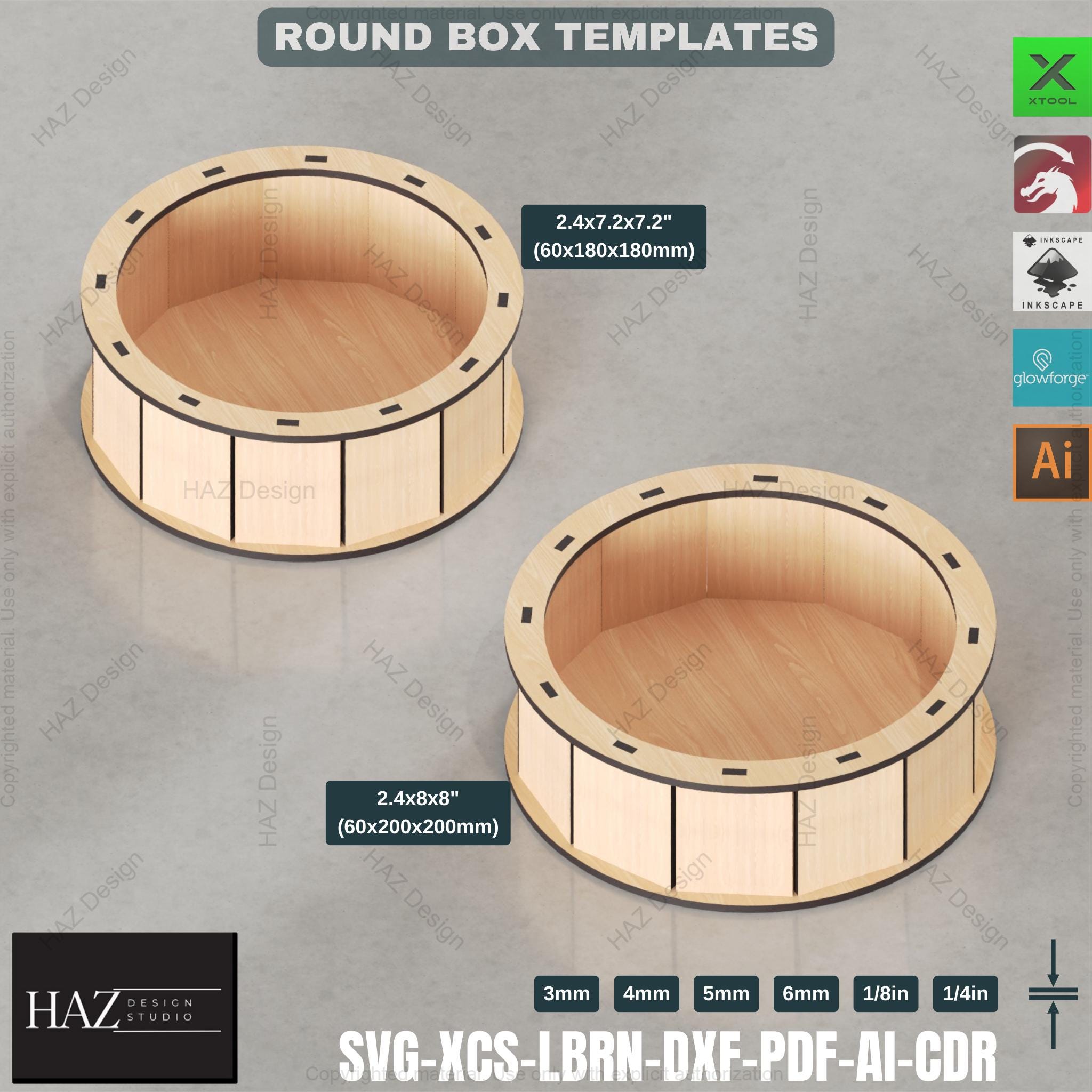 Laser Cut Round Box 8 Sizes, Gift Box SVG Templates,decorative Round ...