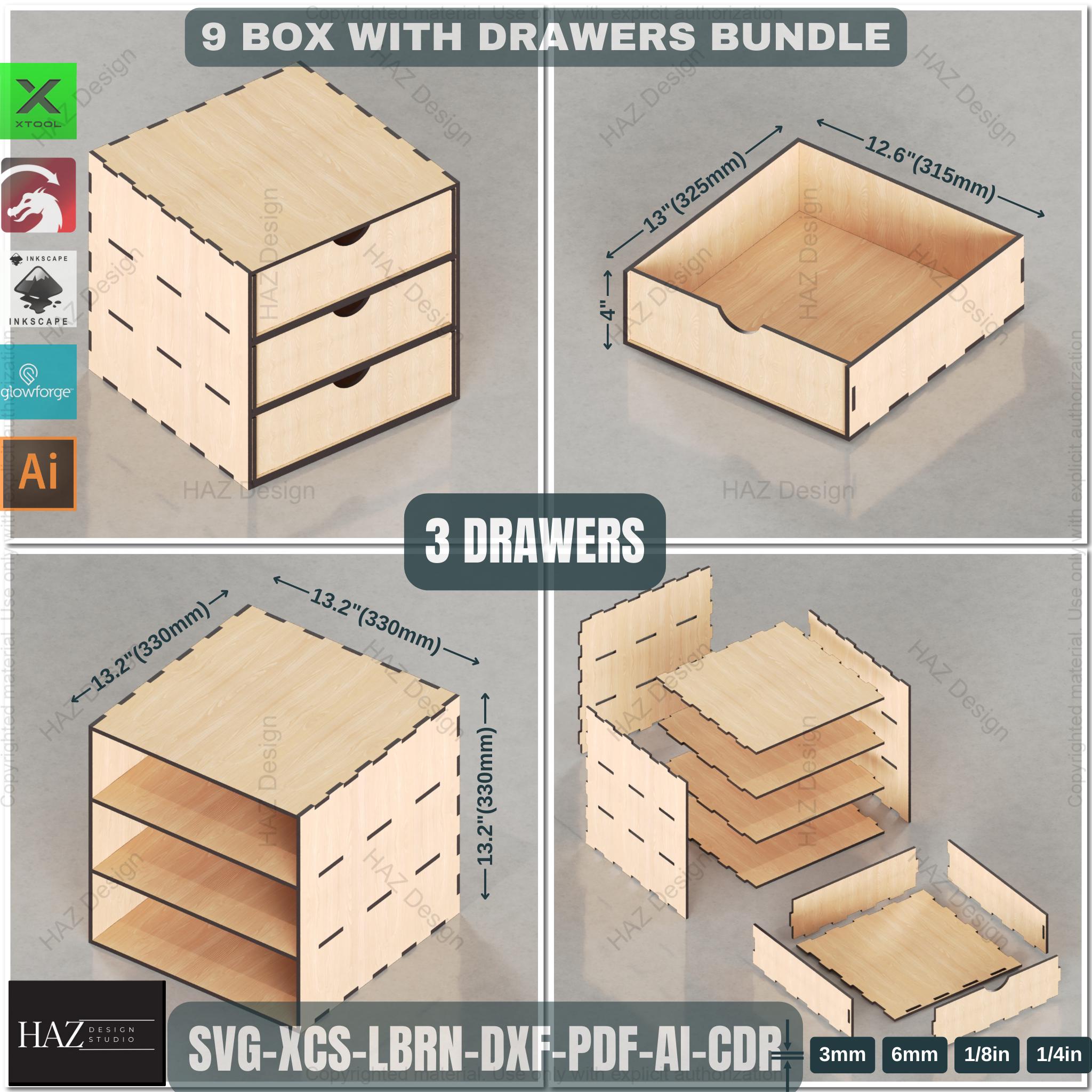 Laser Cut 9 Box Drawer Bundle: Stackable Storage Organizer Designs,diy ...