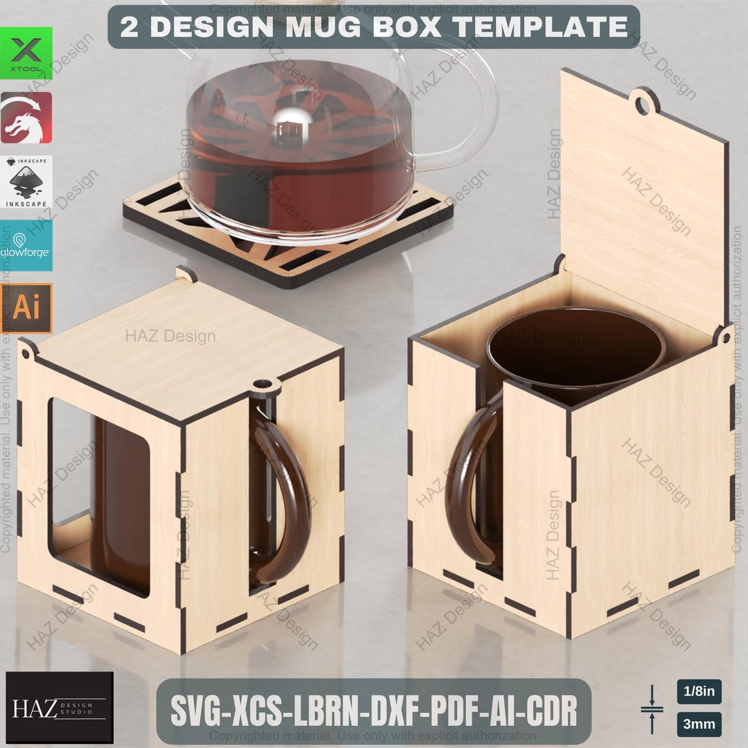 Laser Cut Mug Box, Template 2 Flip Lid Designs. Perfect DIY Wooden Gift ...