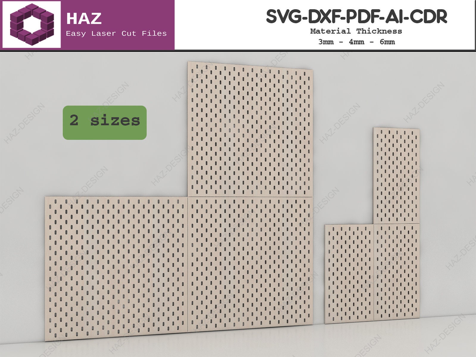 2 Size Perforated Peg Board and Hooks / Wooden Pegboard With ...