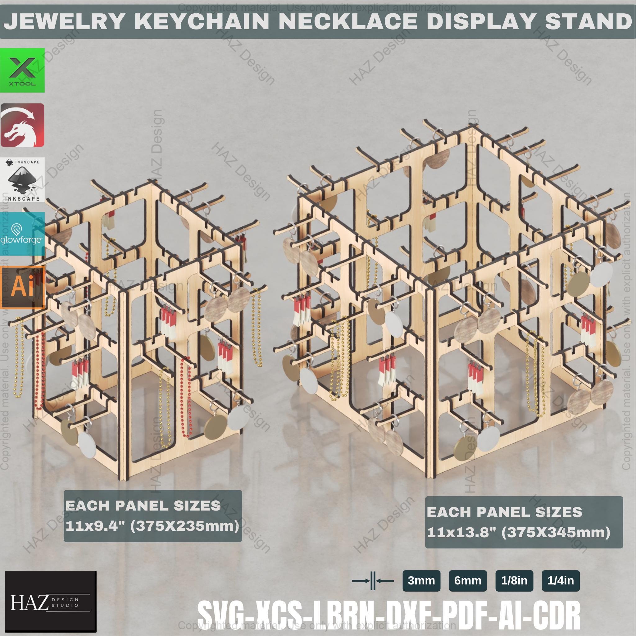 Laser Cut Jewelry Stand & Modular Panel Files Keychain Display Template ...