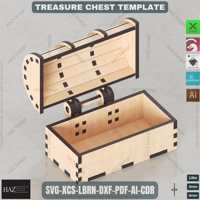 Laser Cut Treasure Chest Template. DIY Wooden Pirate Box Plan for Laser ...