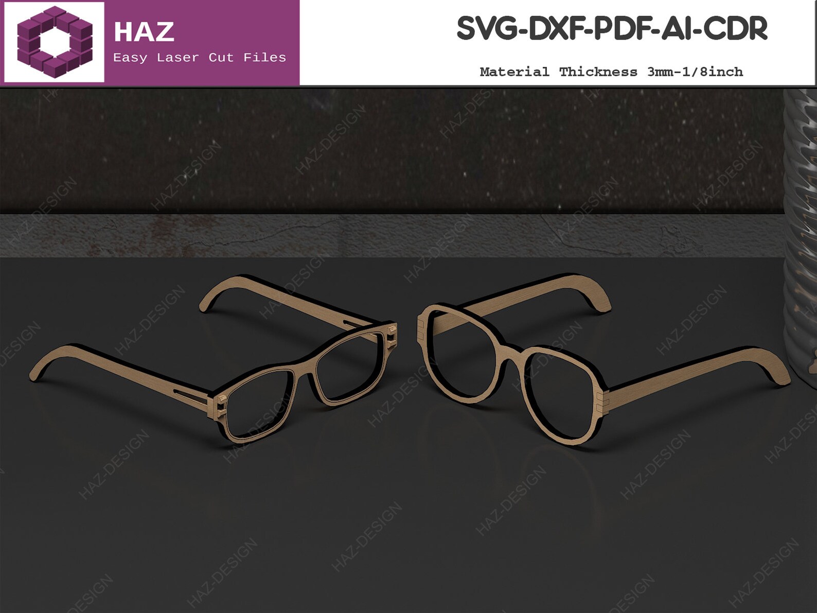 Wooden Glasses Laser Cut Files / Sunglasses Vector Cutting Plans 073 ...