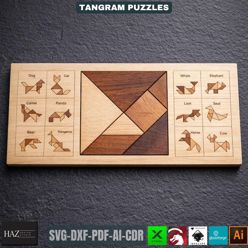 Tangram Wooden Puzzle / Animal Shapes Intelligence / Game Montessori ...