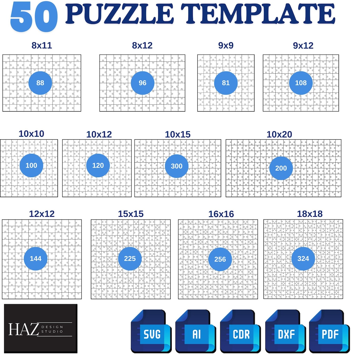 50 Puzzle Templates Bundle - Jigsaw Puzzles Svg - Multiple Formats and ...