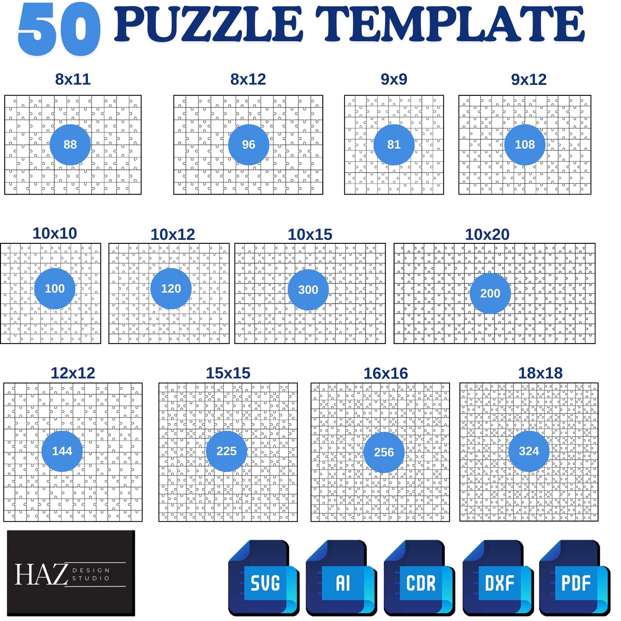 50 Puzzle Templates Bundle - Jigsaw Puzzles Svg - Multiple Formats and ...