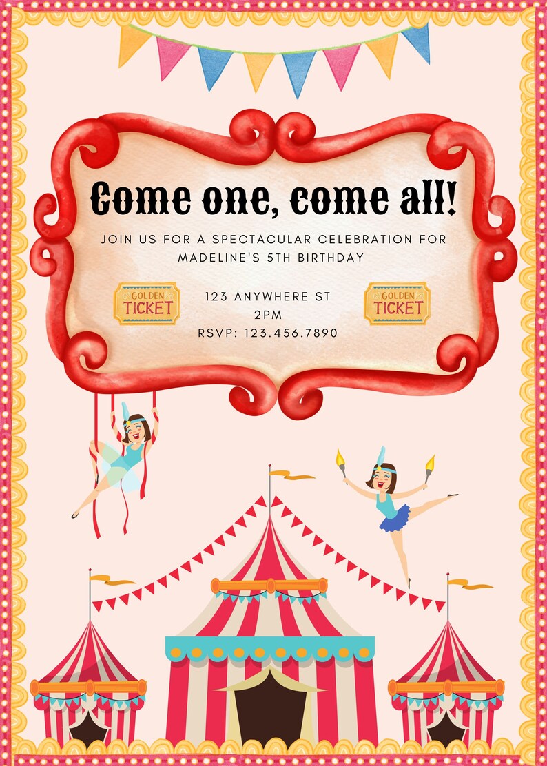 Circus Birthday Party Invitation Template Instant Download Canva - Etsy