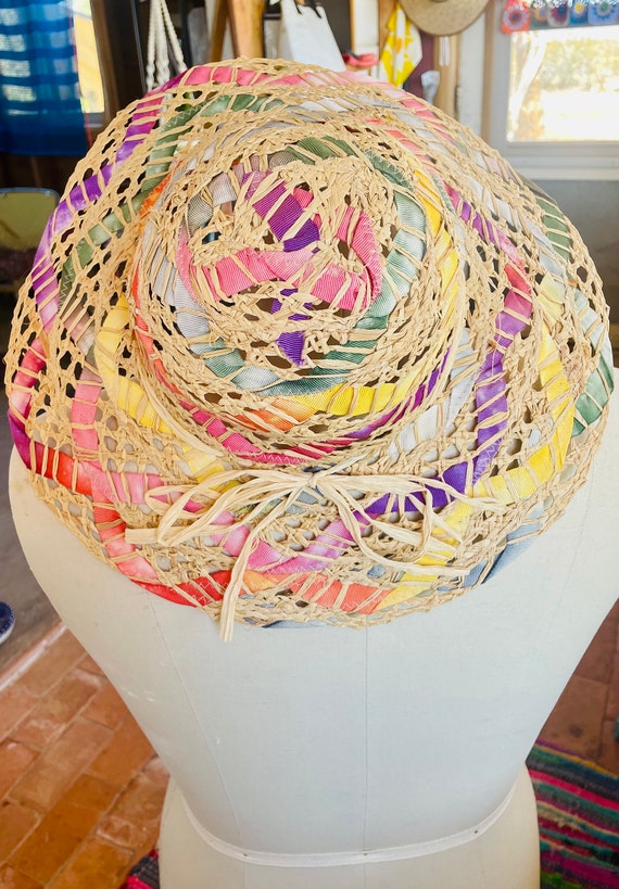 Vintage straw hat colorful - Gem