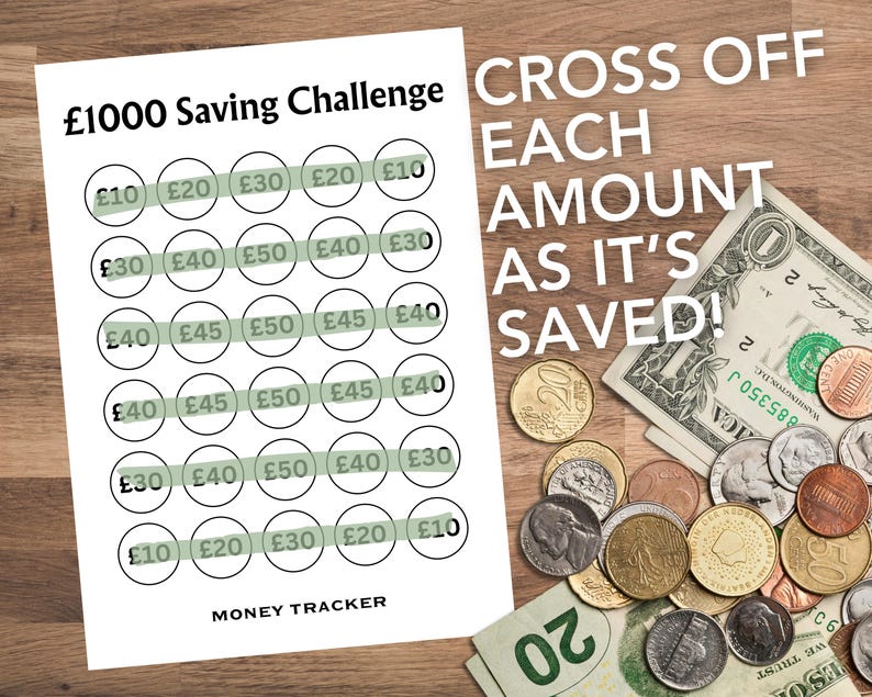 Money Saving Challenge, 1000 Saving Challenge, Printable Budget Tracker ...