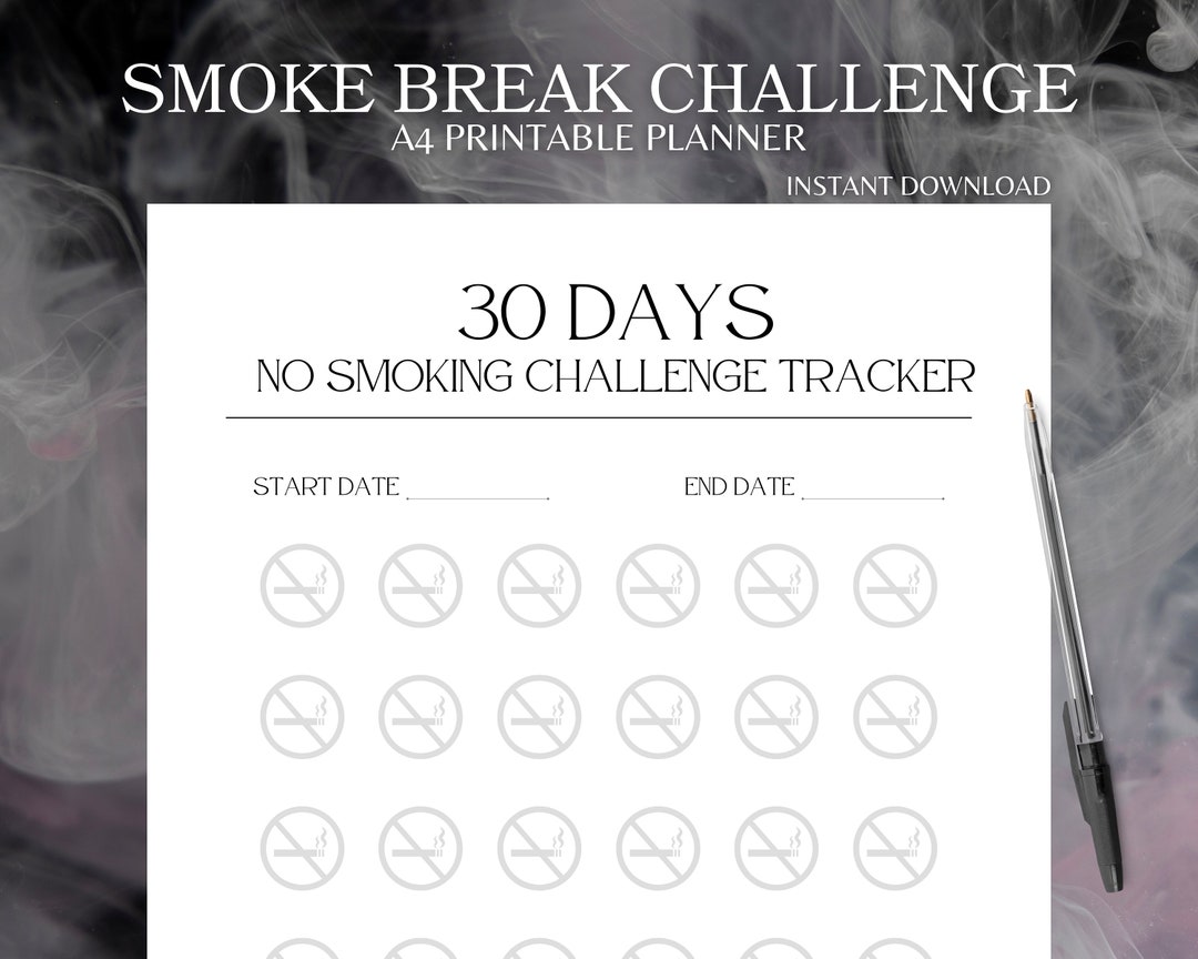Smoke Break Challenge, No Smoking Tracker, Printable Planner, 30 Day ...