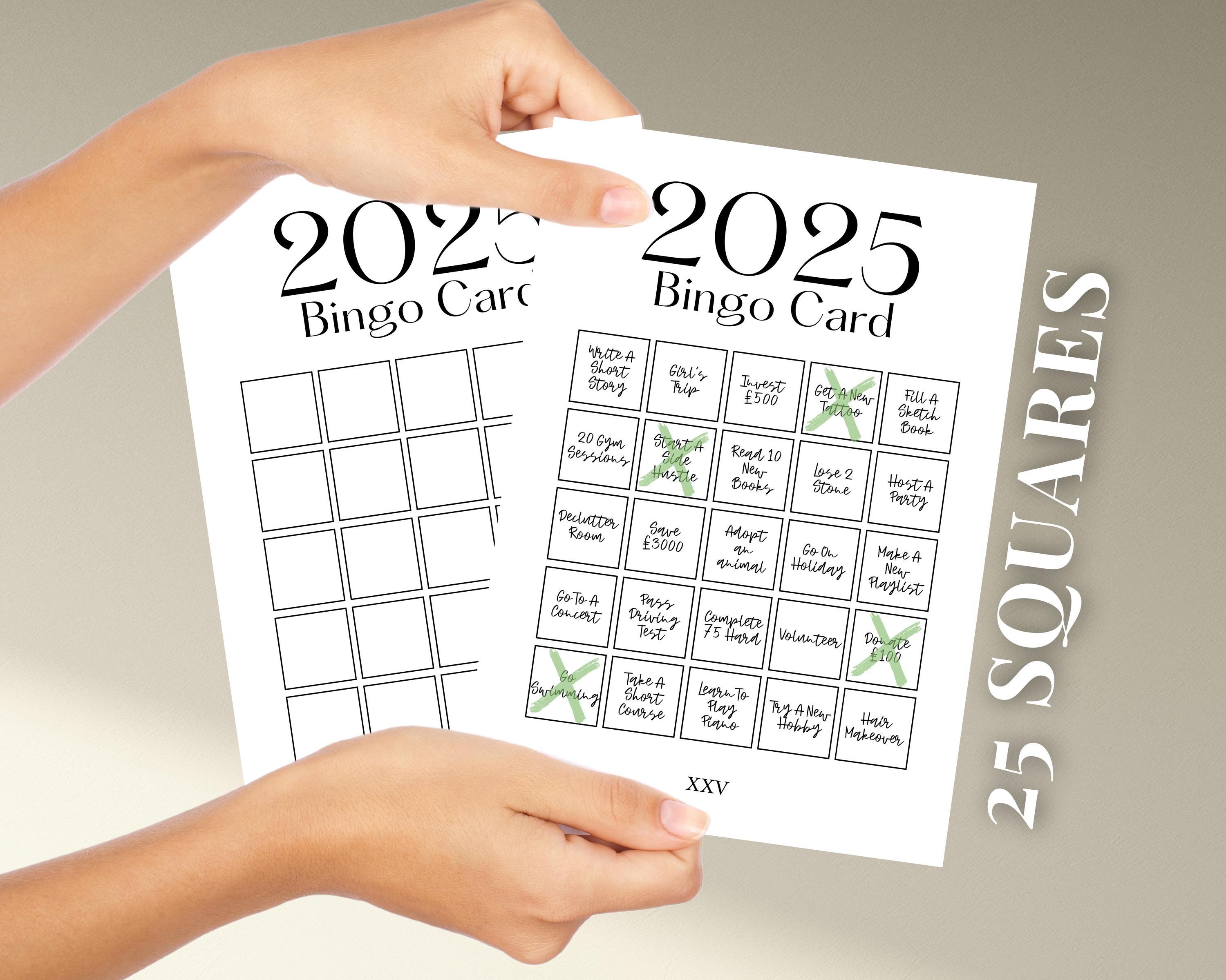 2025 Bingo Card, New Year Vision Board, Print and Customise, Fun Glow ...