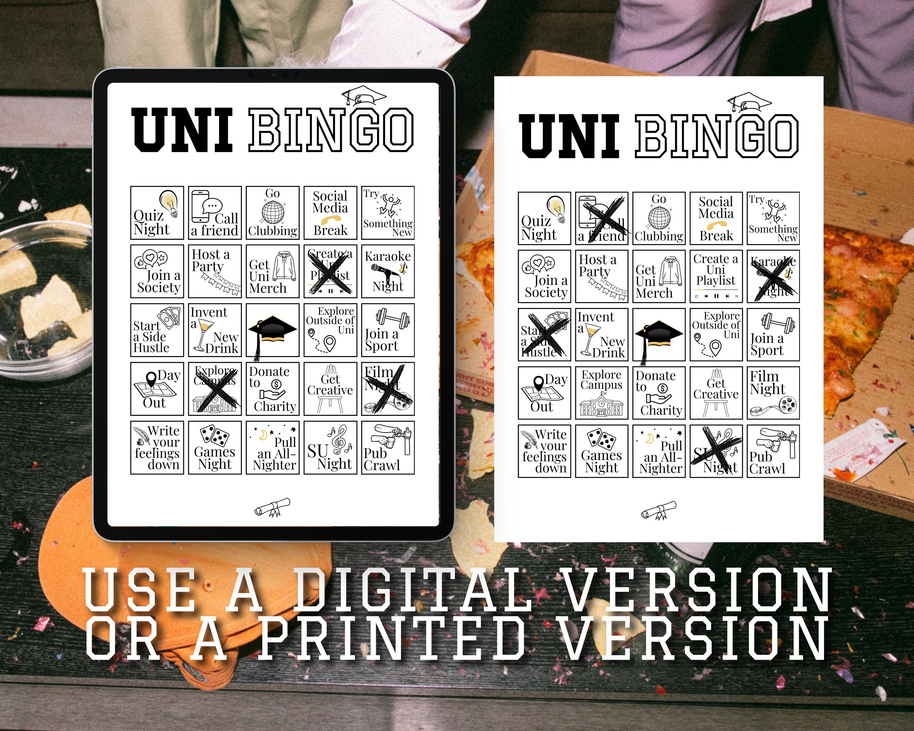 Uni Bingo Card, University Bingo, College Bucket List, University Freshers Challenge, Uni ...