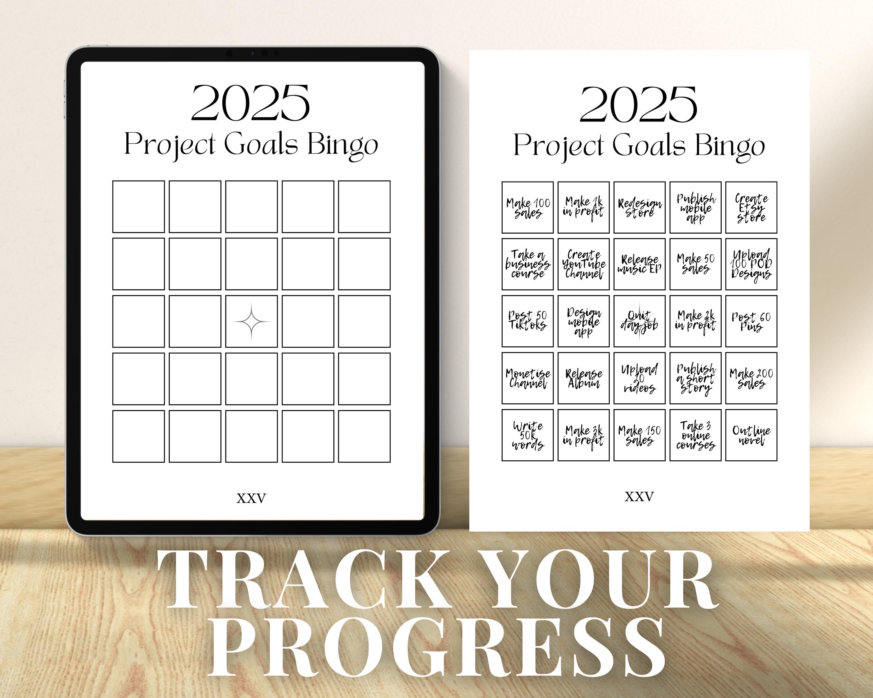 2025 Bingo Card Project Goals, Side Hustle Vision Board, Print and ...
