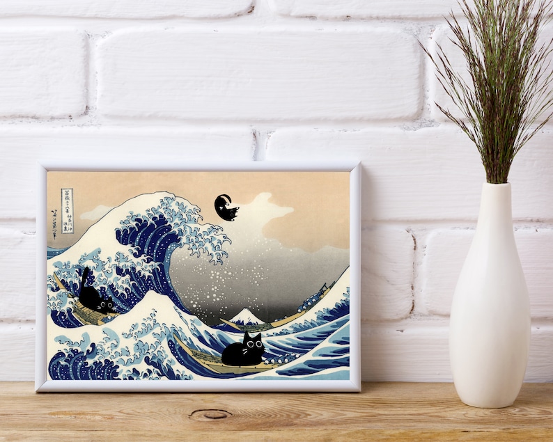 The Great Wave off Catagawa, Printable Cat Wall Art, the Great Wave off ...