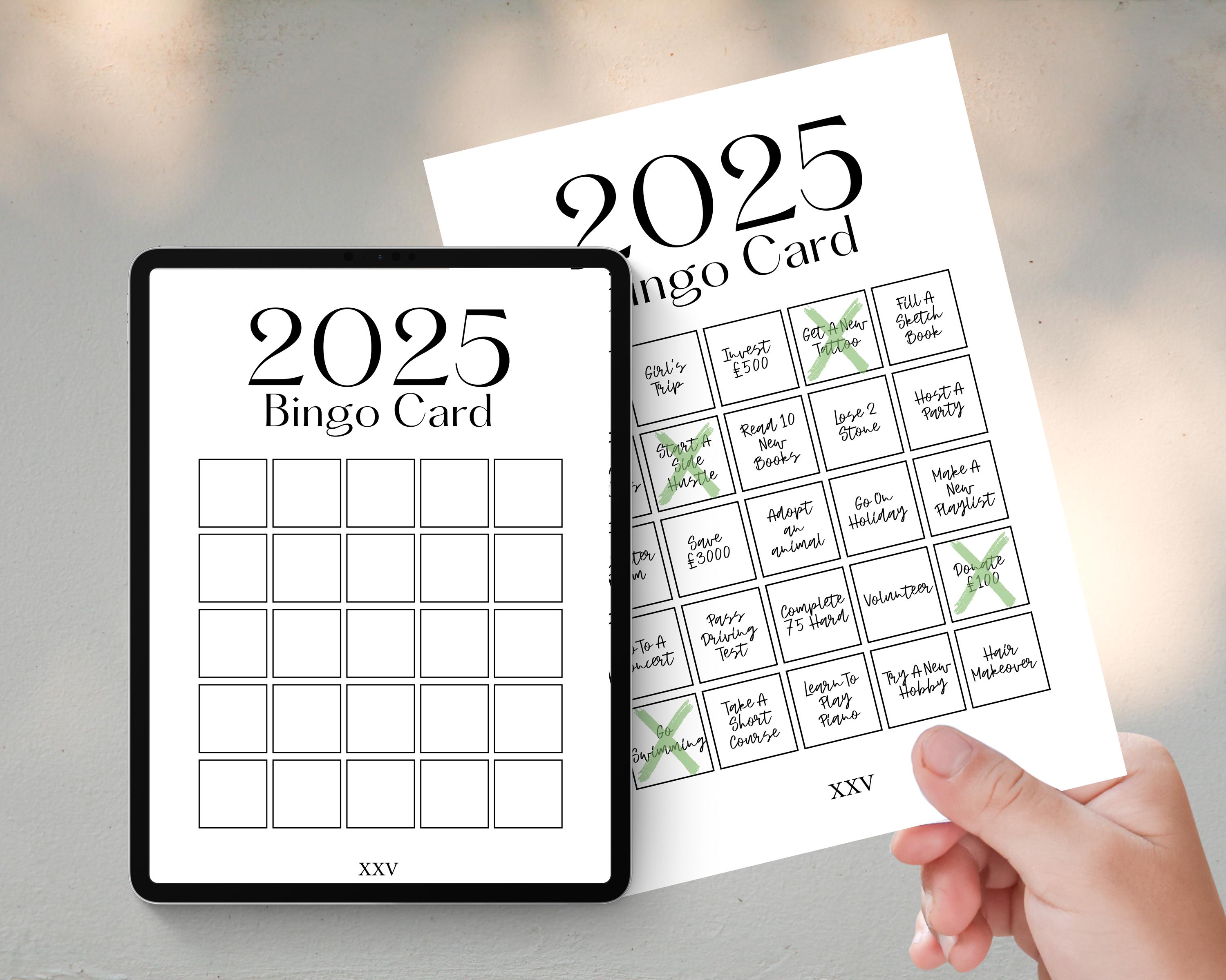 2025 Bingo Card, New Year Vision Board, Print and Customise, Fun Glow ...