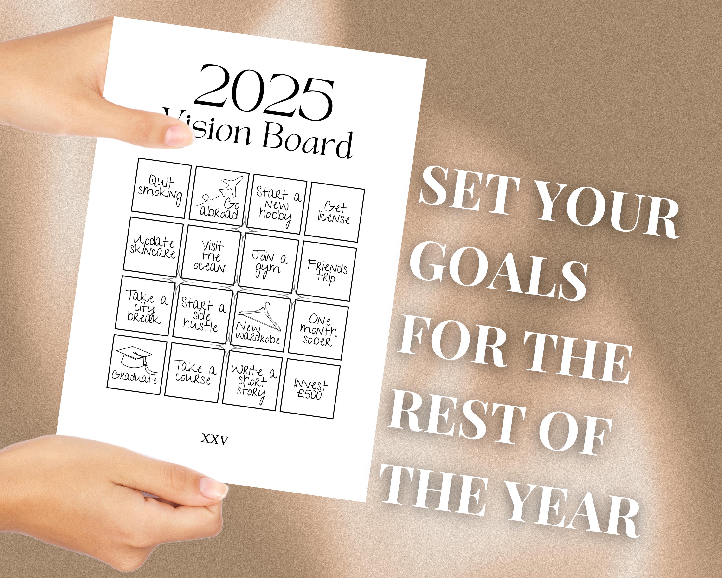 2025 Vision Board Bingo Card, New Years Vision Board, Print and ...