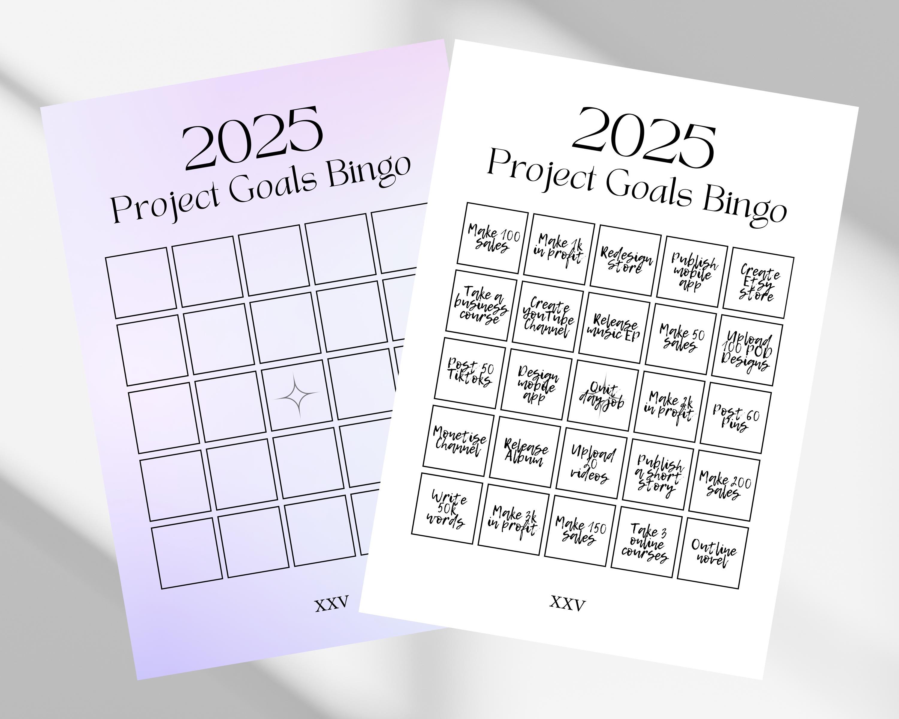 2025 Bingo Card Project Goals, Side Hustle Vision Board, Print and ...