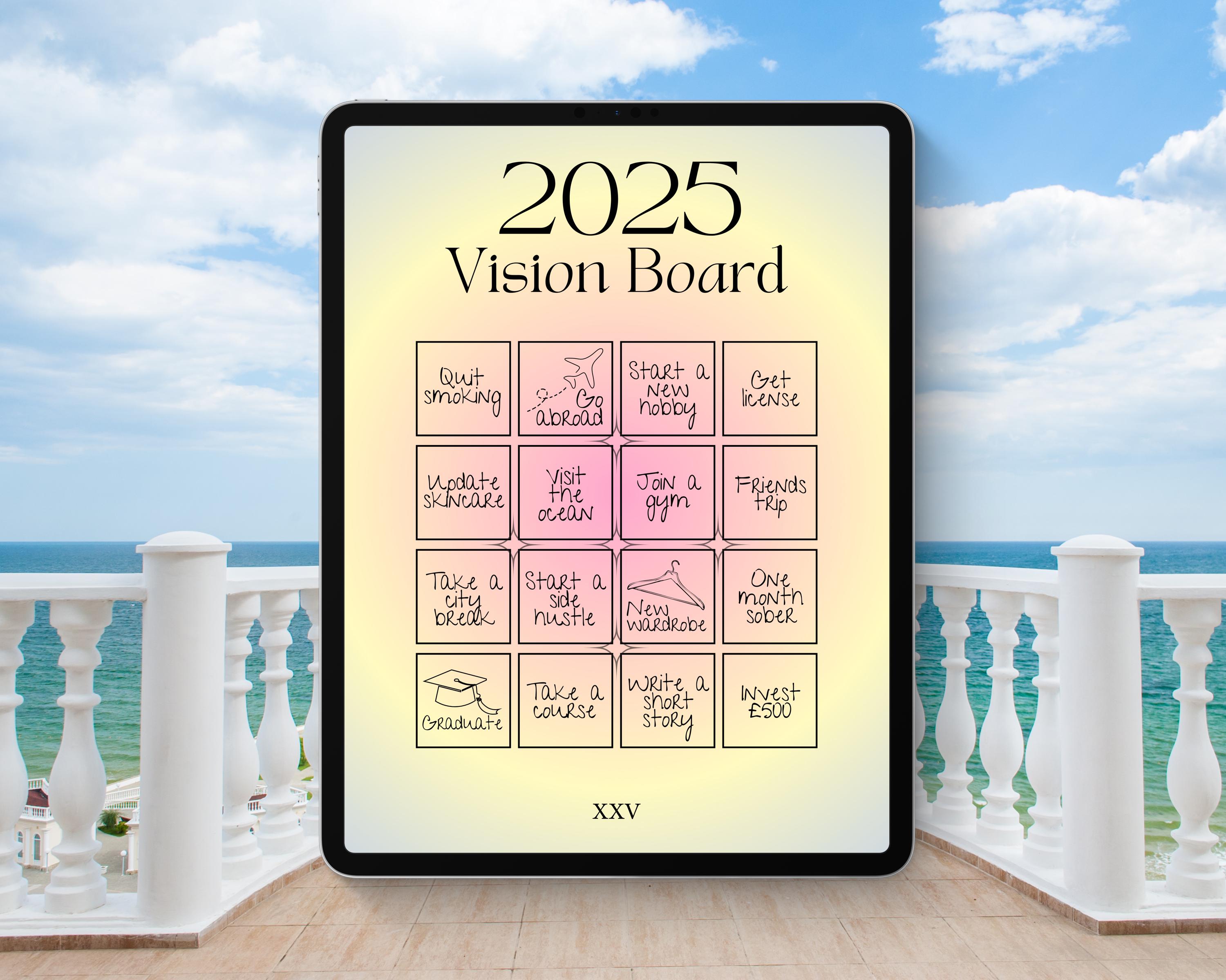 2025 Vision Board Bingo Card, New Years Vision Board, Print and ...