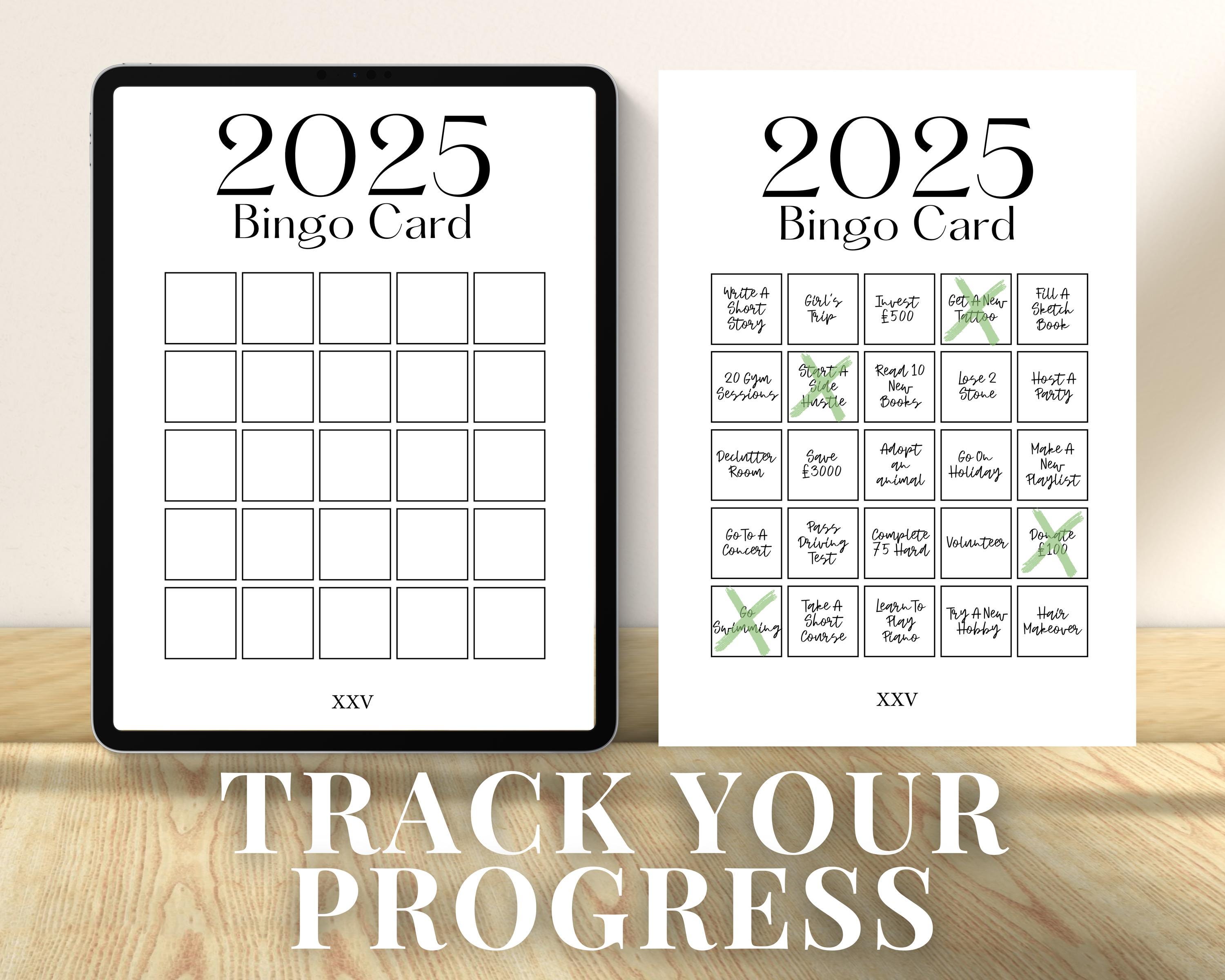 2025 Bingo Card, New Year Vision Board, Print and Customise, Fun Glow ...