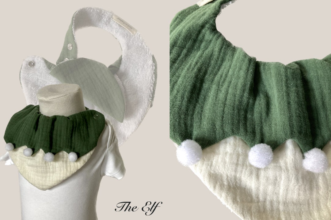 Christmas Elf Pom Pom Baby Bib Cotton Gauze Burping Drooling - Etsy