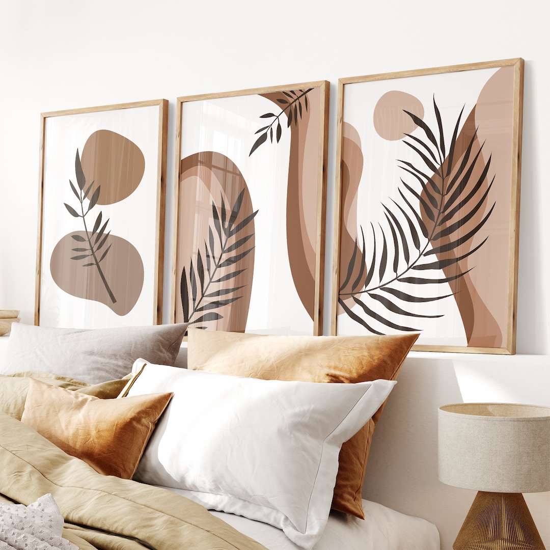 Set of 3 Digital Posters: Boho Abstract Wall Art Prints Brown, Beige ...