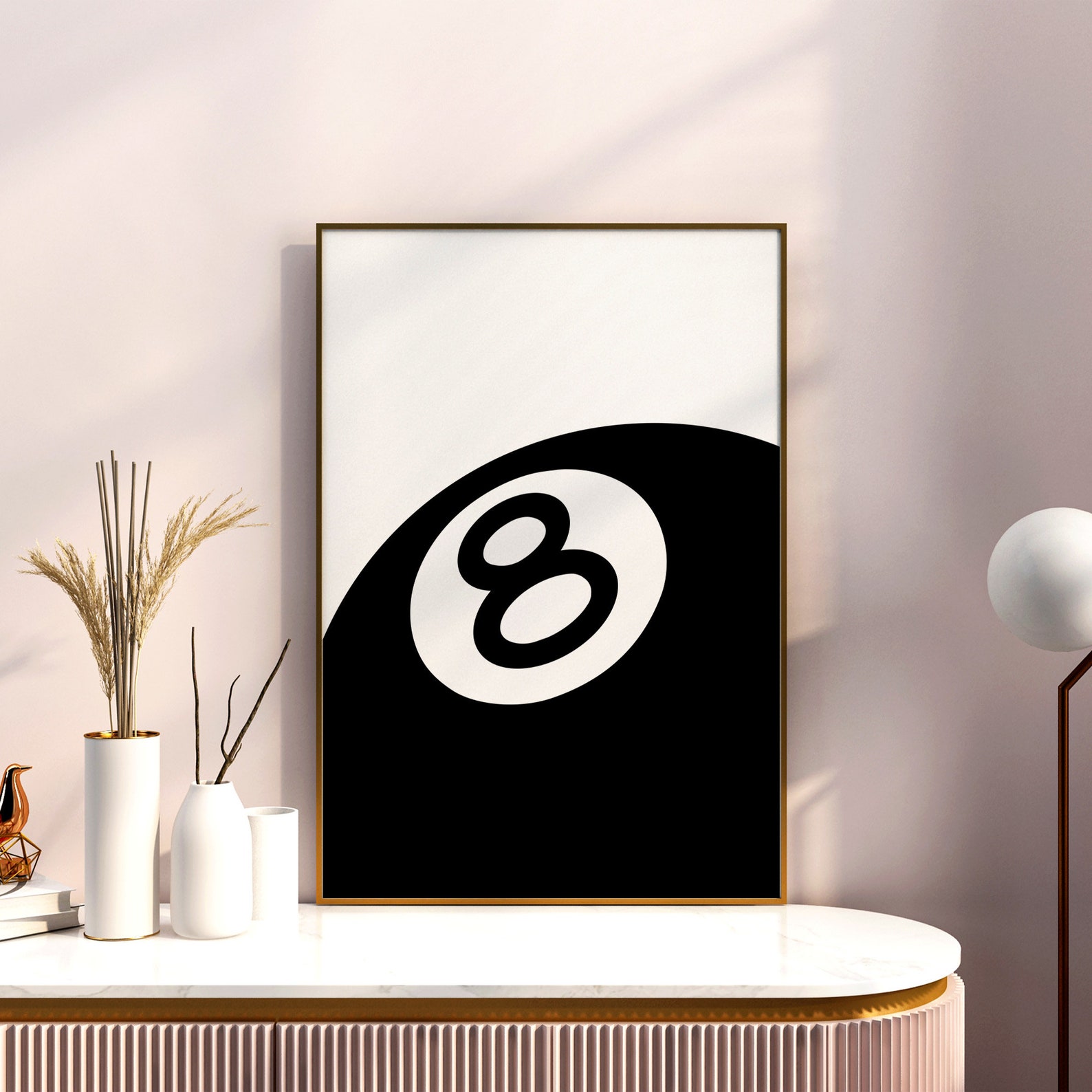 Retro 8 Ball Art, Vintage Casino Wall Print & Lucky Dice Decor ...