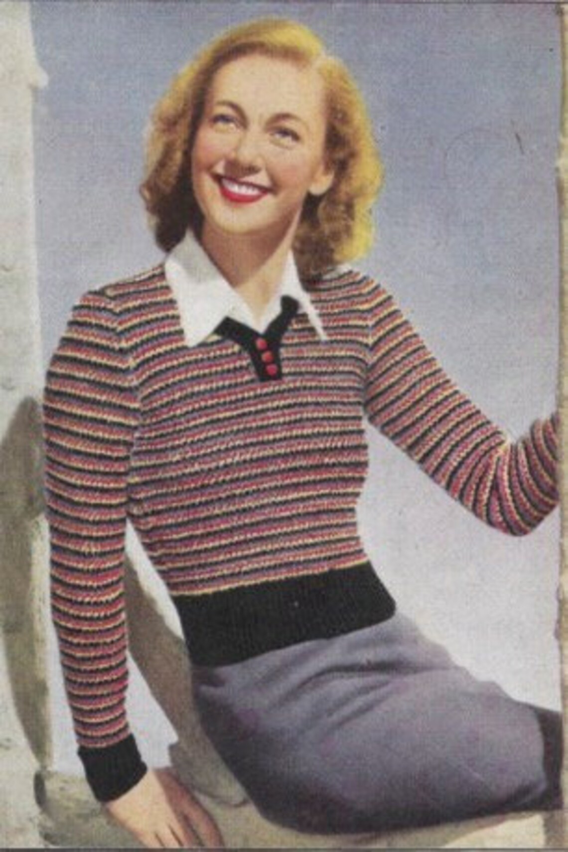 Striped Jumper 1940s Knitting Pattern Stitchcraft 31-33/33-35 Inch Bust ...