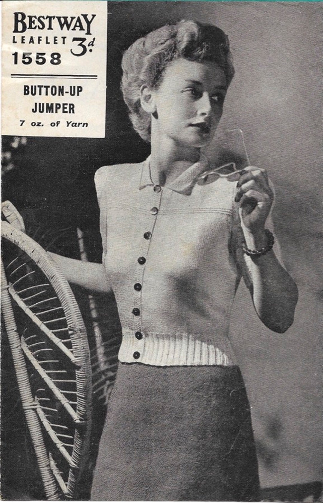 Button up Jumper 1940s Knitting Pattern Bestway 34-35 Inch Bust - Etsy