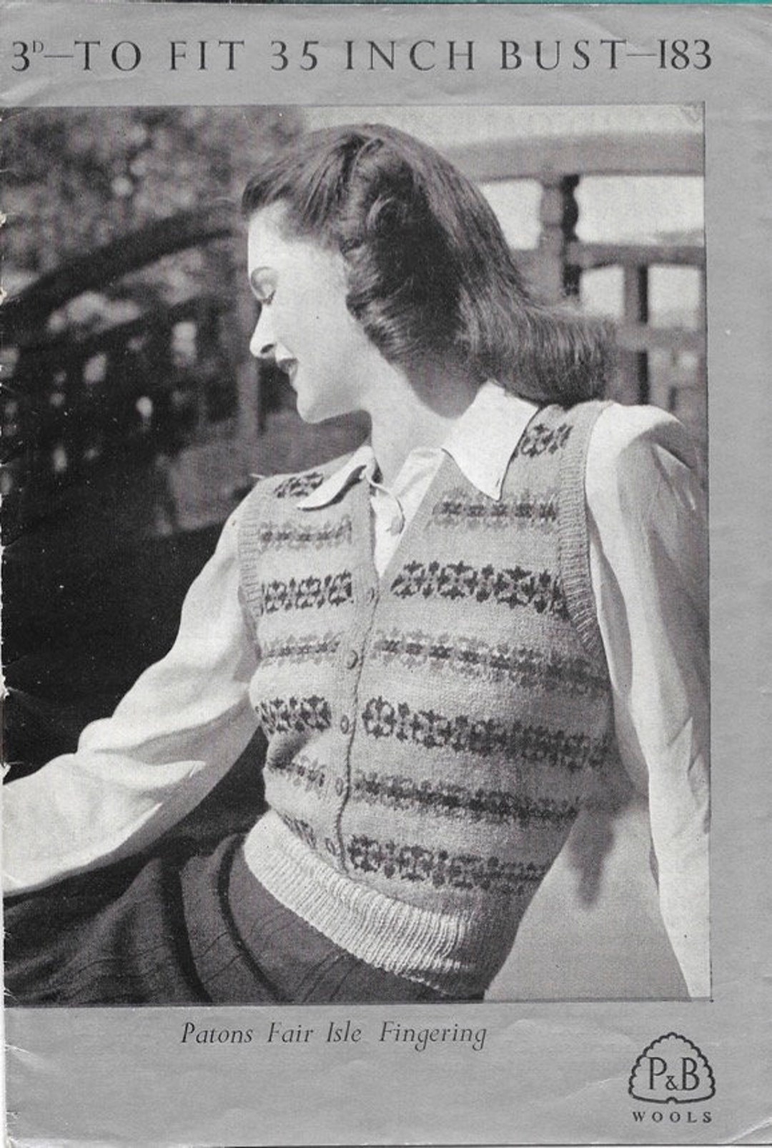 Sleeveless Fair Isle Cardigan 1940s Knitting Pattern 35 Inch Bust - Etsy