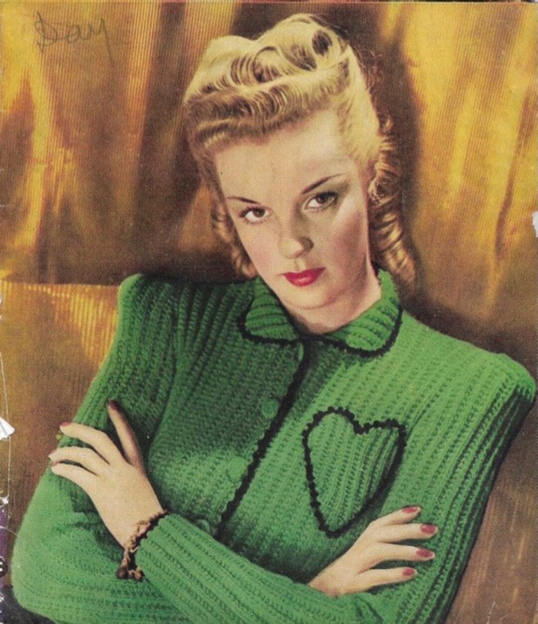 Cardigan With a Heart Pocket 1940s Knitting Pattern 33-35 Inch Bust - Etsy