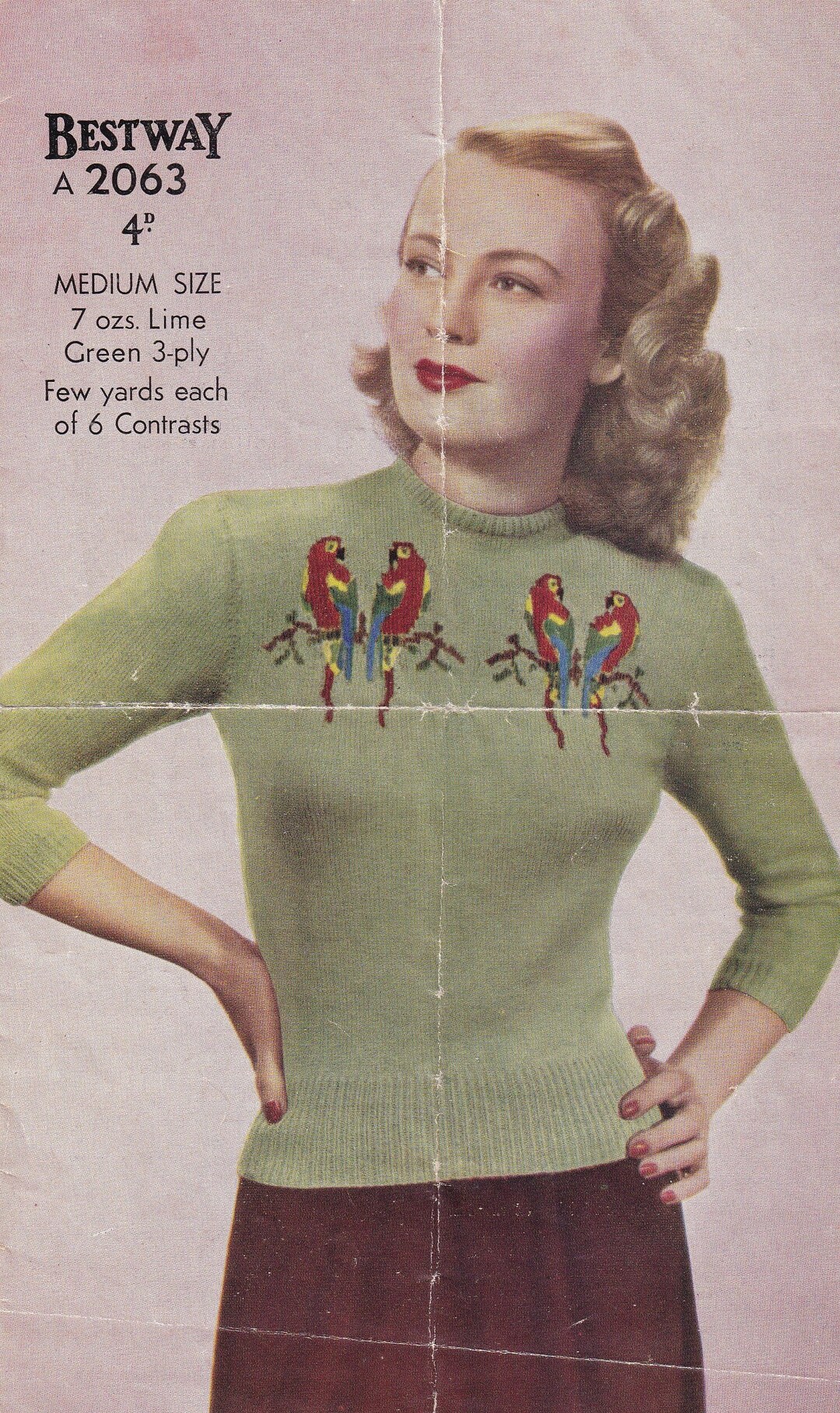 Love Bird Jumper 1940s Knitting Pattern Bestway 2063 Bust 34-36 Inches ...