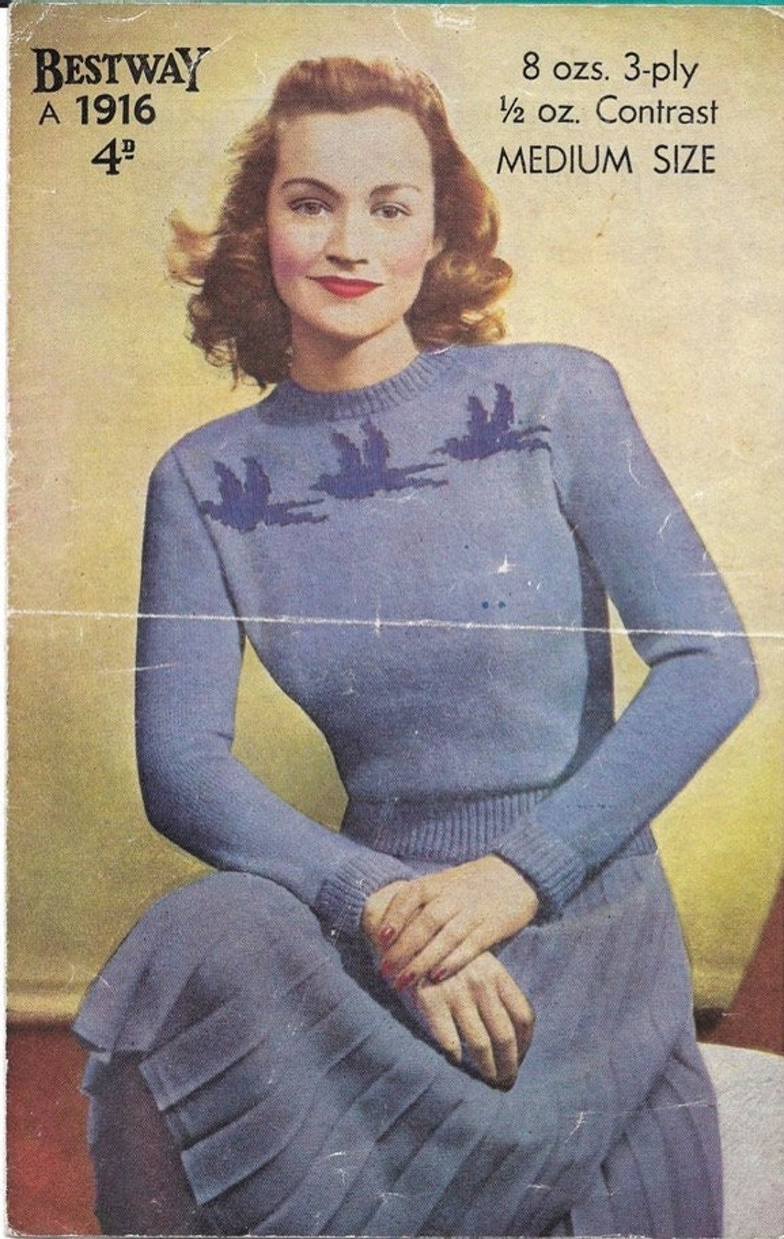 Blue Bird Jumper 1940s Knitting Pattern 34-36 Inches - Etsy