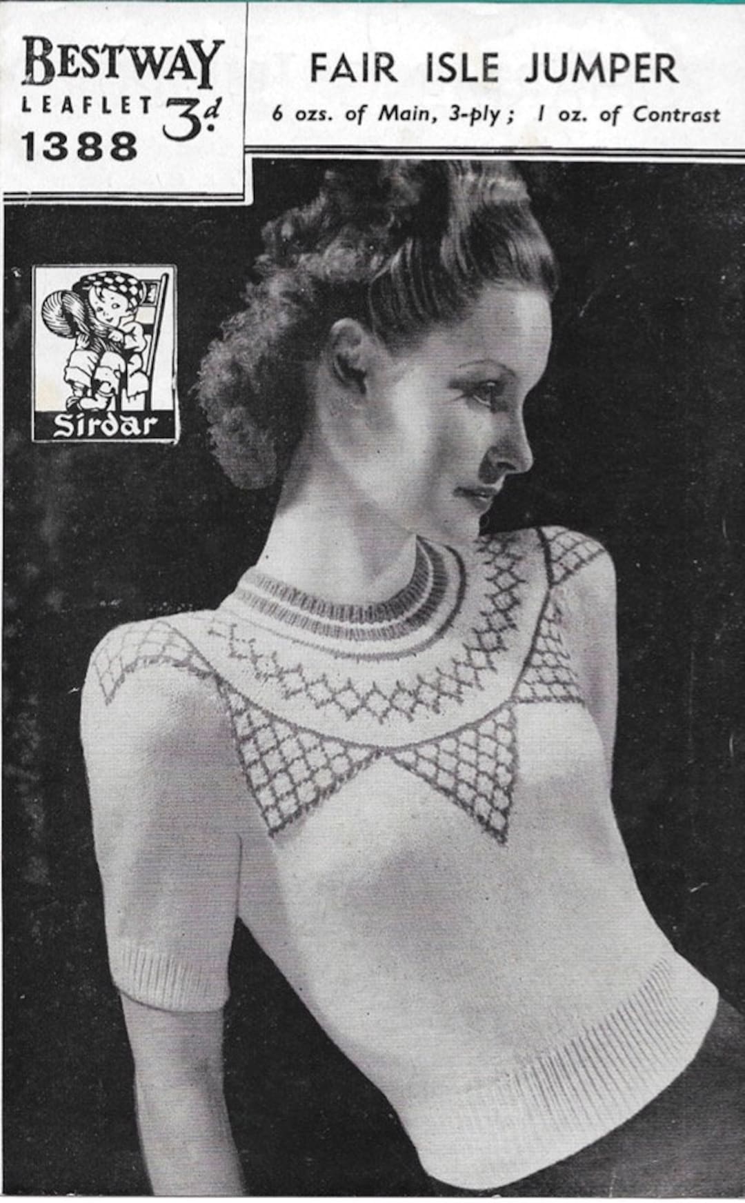 Jumper With A Fair Isle Yoke 1940s Knitting Pattern 35 Inch Bust - Etsy