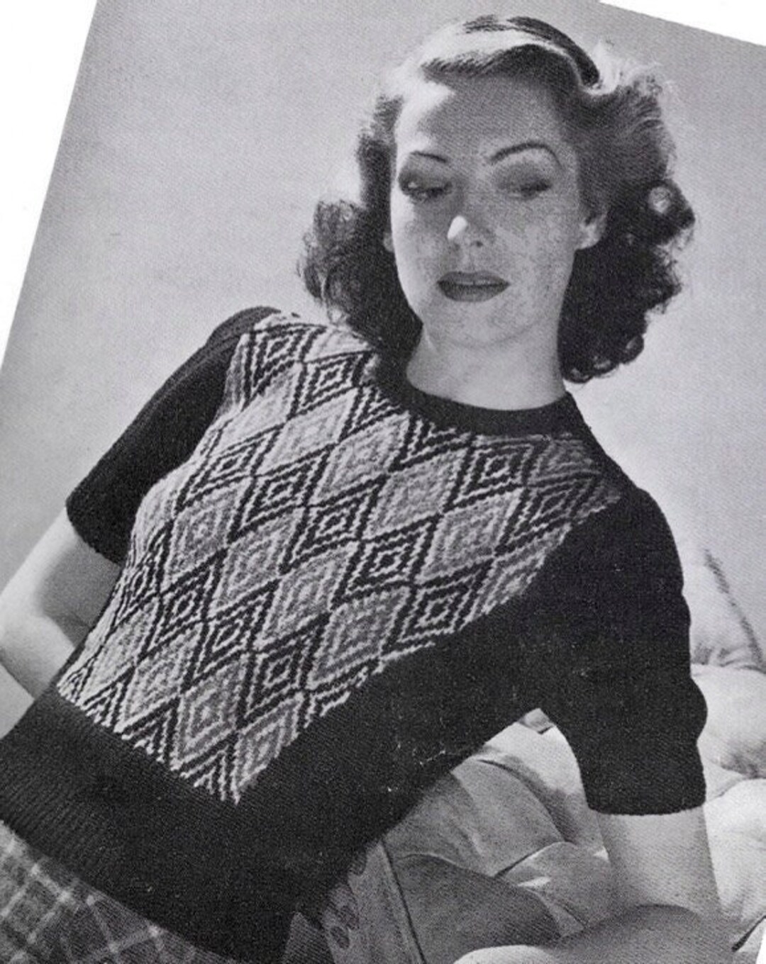 Diamond Pattern Jumper 1940s Knitting Pattern Stitchcraft 32-34 Inch ...