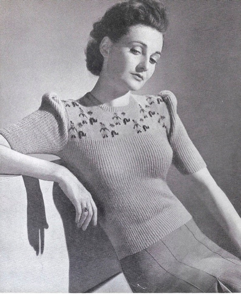 Jumper With Tyrolean Figures 1940s Knitting Pattern 34-36 Inch Bust - Etsy
