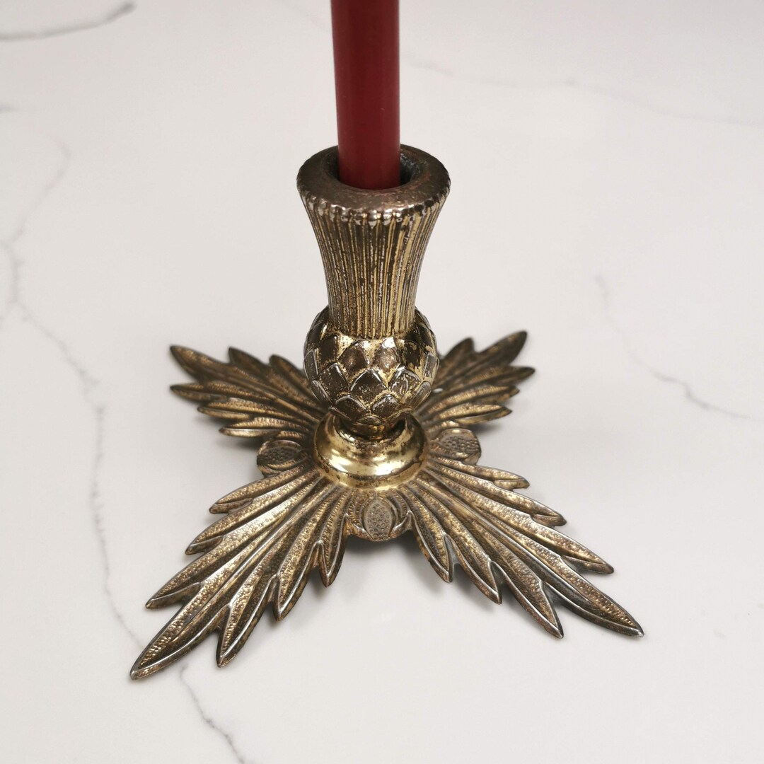 Vintage Brass Thistle Candlestick Holder. IANTHE England With ...