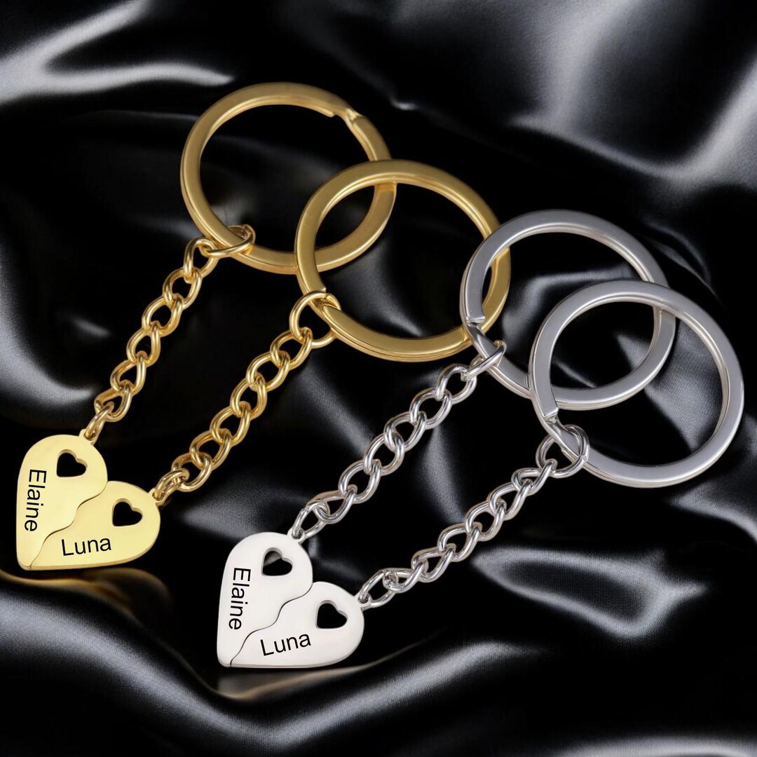 Personalized Couple Heart Keychain Custom Engraved Name Family Key ...