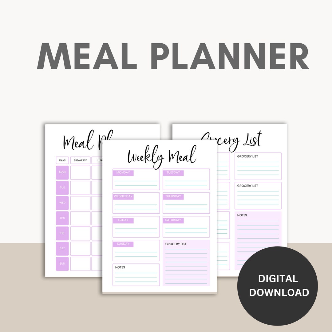 Meal Prep Meal Planner Grocery List Meal Plan Template - Etsy