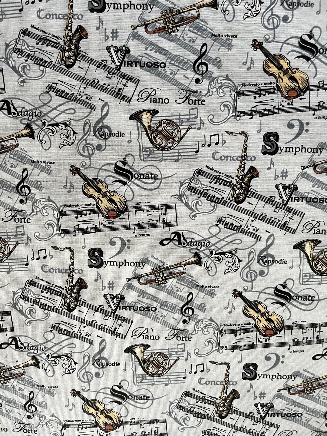 Printed Fabric With Musical Instruments Motif, Sold by the Meter - Etsy