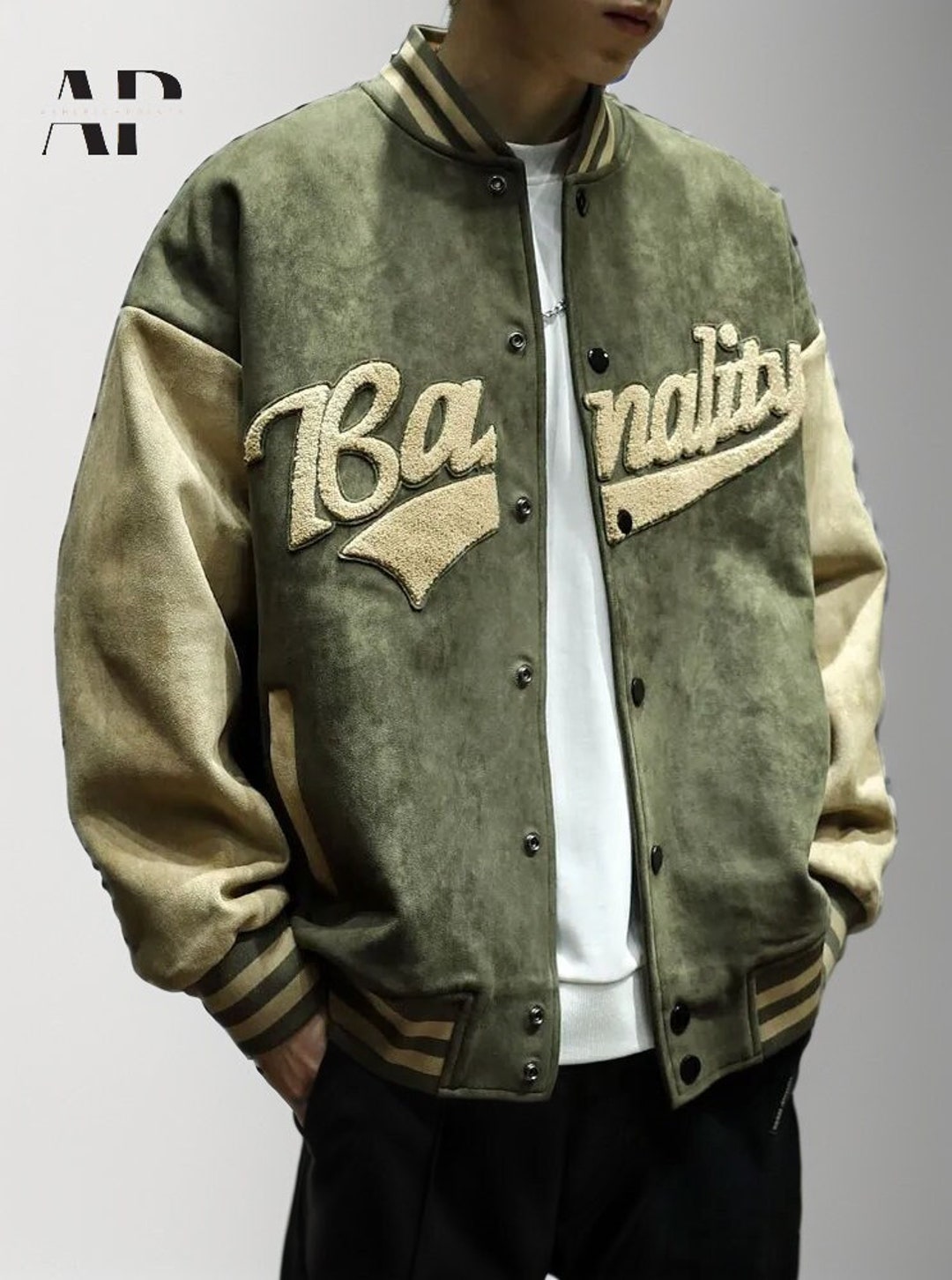 Retro Green Bomber Jacket Embroidery Baseball Uniform Men - Etsy